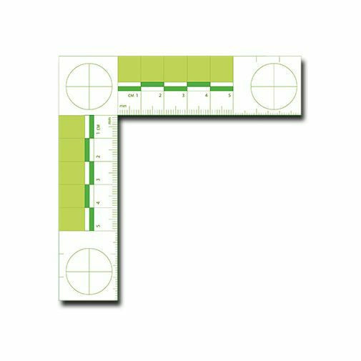 L Shape ABFO Fluorescent Photo Scales, metric (8 cm x 8 cm) 5/pack